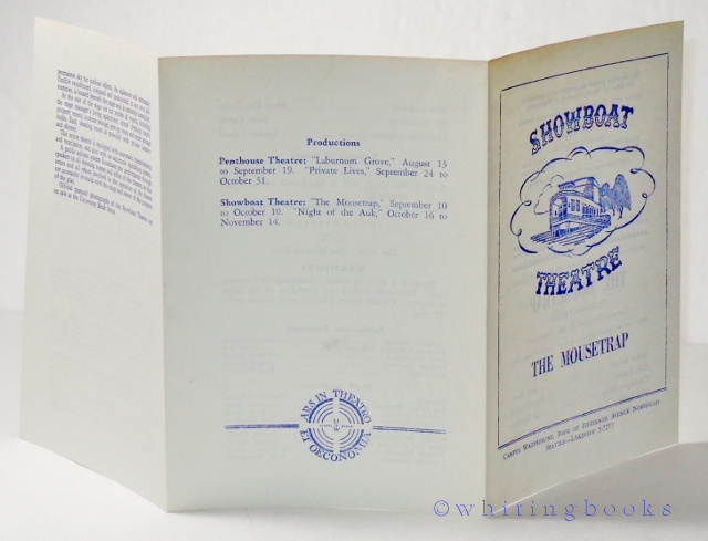 Showboat Theatre Program, 1959, Seattle, for Agatha Christie's, "The ...