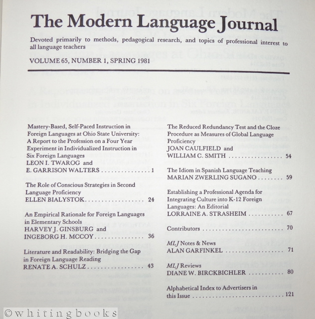 The Modern Language Journal - Volume 65 Number 1, Spring 1981