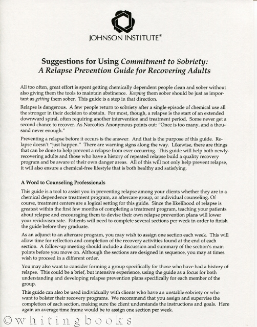 Commitment to Sobriety: A Relapse Prevention Guide for Adults in Recovery